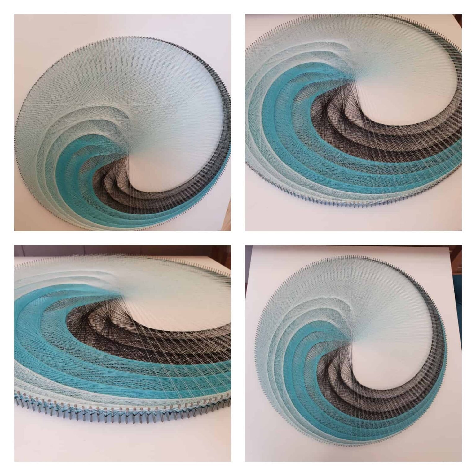 Fadenbild String Art Zen schwarz-türkis auf weißem Hintergrund » M-DEKO