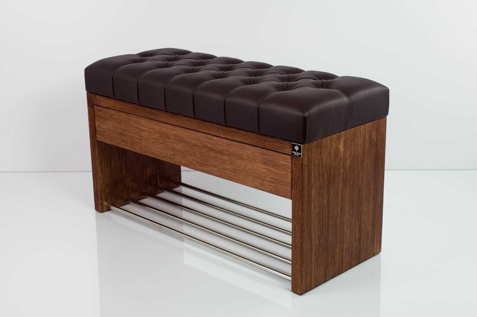 LPS-3 Sitzbank Schuhbank mit Schublade Gestell aus Holz Nuss Bezug ...